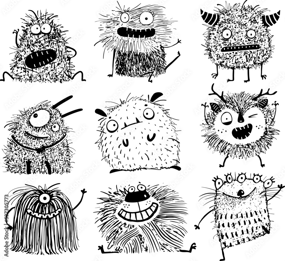 Adorable little monsters creatures collection for children, naughty ...
