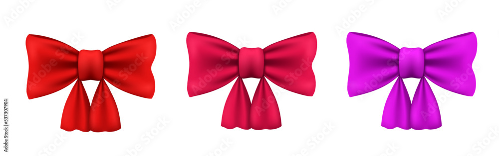 Red bow set. Red realistic 3d bow. Vector clipart isolated on white ...