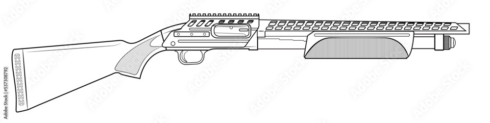 Vector illustration of the tactical pump-action shotgun with picattiny ...