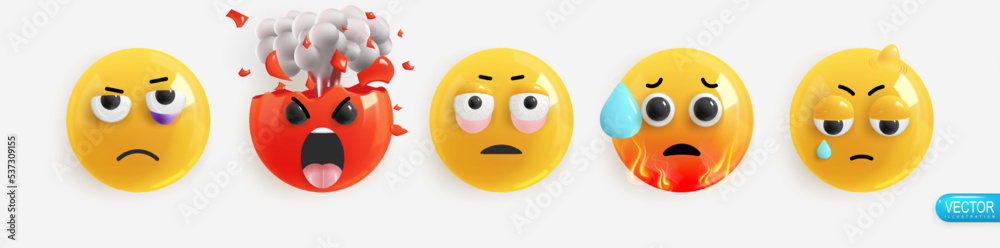 Emotion Realistic 3d Render. Set Icon Smile Emoji. Emotions face bruise ...