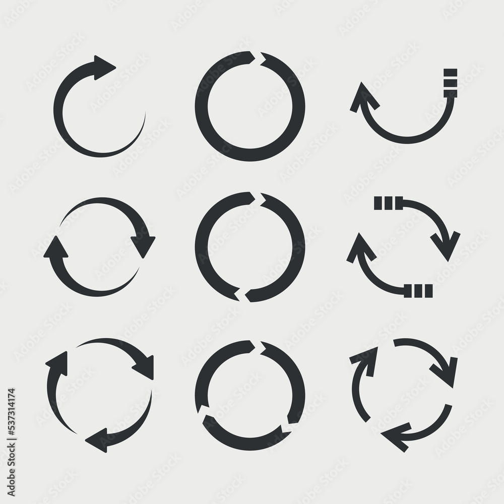 Vetor de Circle arrow icon silhouette set. Loading, recycle or repeat sign. Interconnecting ...