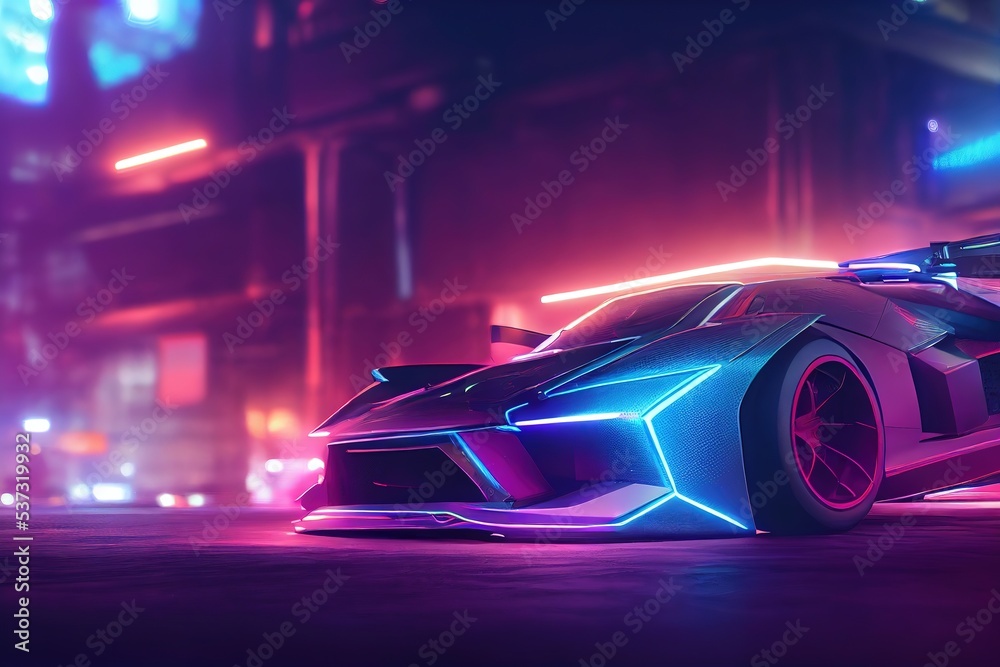 Cyberpunk Futuristic retro wave synth wave car. Retro sport car with ...
