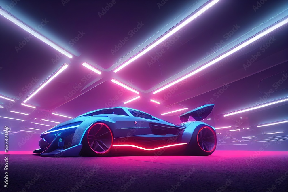 Cyberpunk Futuristic retro wave synth wave car. Retro sport car with ...