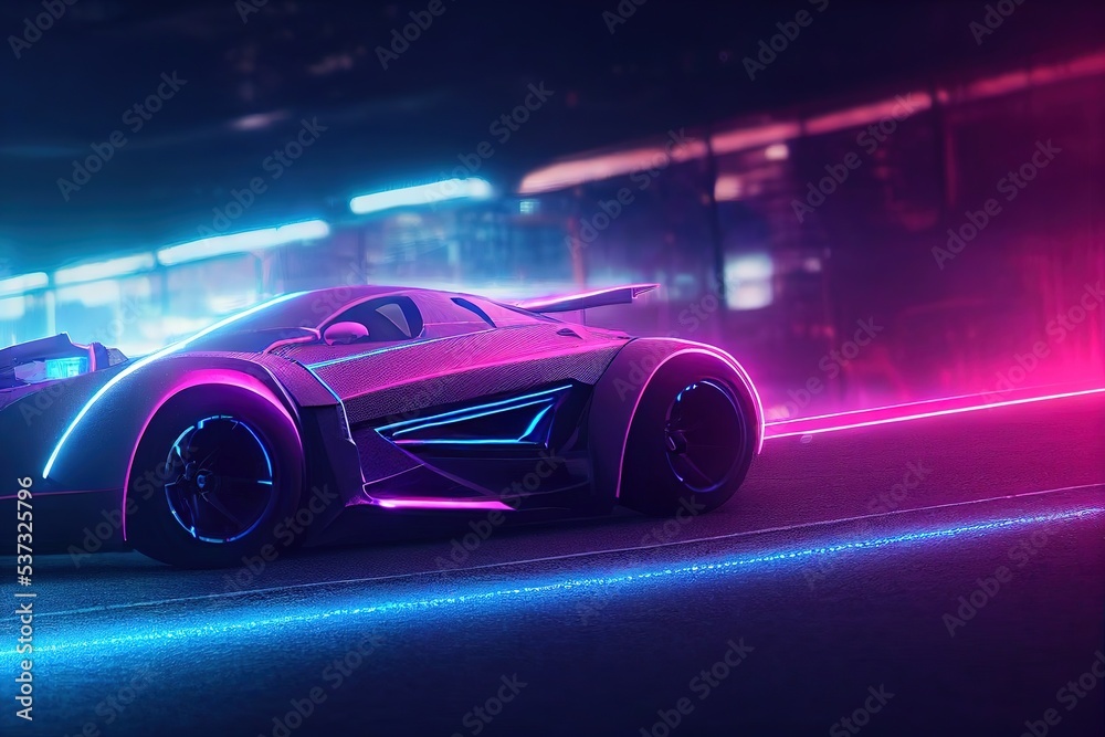 Cyberpunk Futuristic retro wave synth wave car. Retro sport car with ...