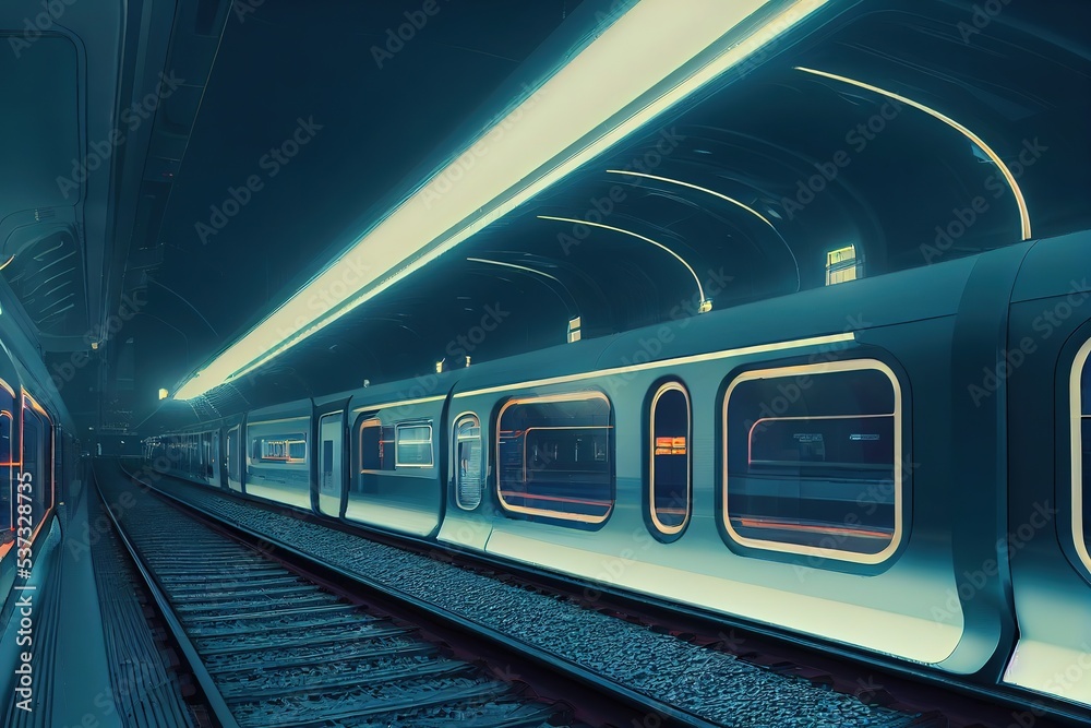 Cyberpunk subway With neon backlight contours. Retro wave style ...