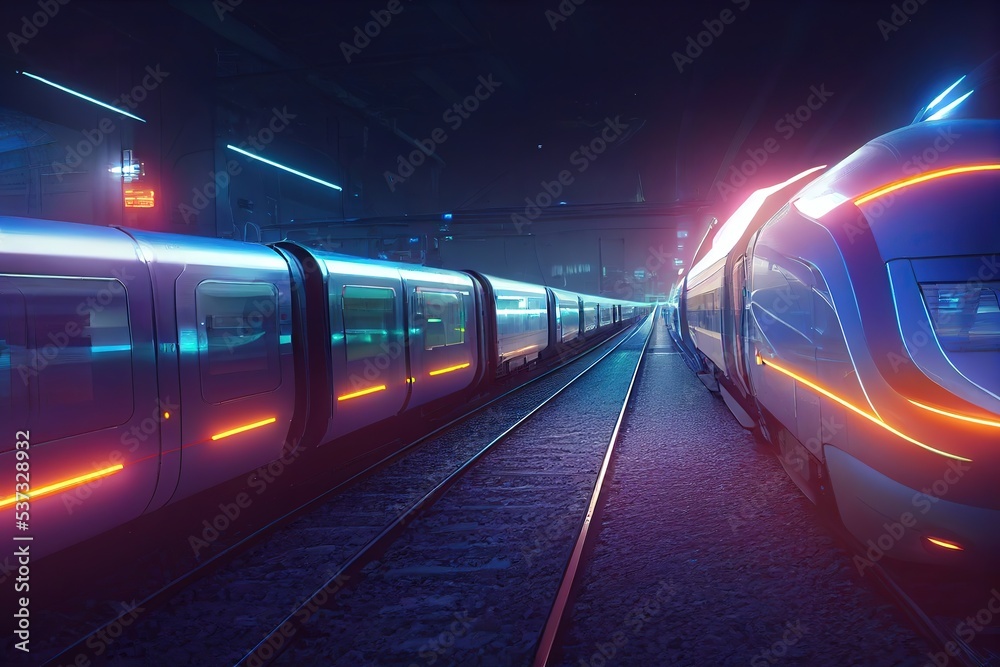 Cyberpunk subway With neon backlight contours. Retro wave style ...