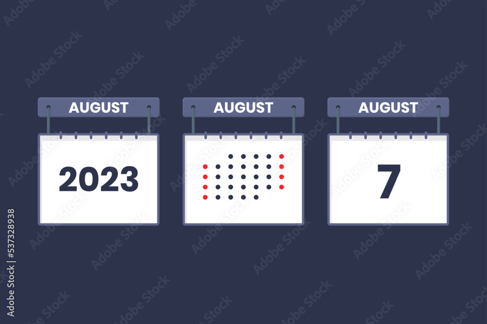 2023 calendar design August 7 icon. 7th August calendar schedule ...