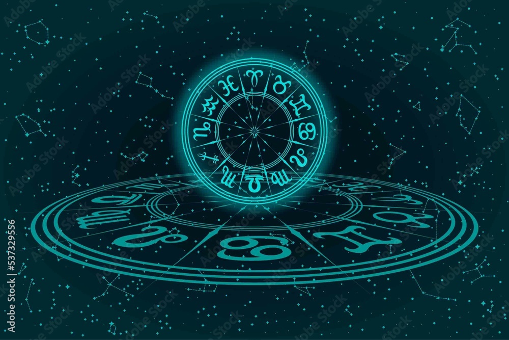 Blue and Green Round Frame with Zodiac Signs. Horoscope Symbol ...