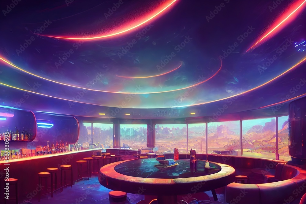 Bar Stools , cyberpunk BAR, Cyberpunk city. Neons, cybercity background ...