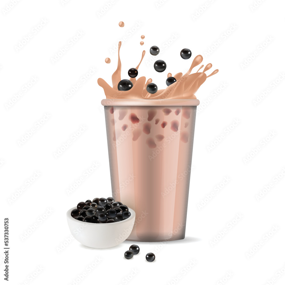 Realistic Detailed 3d Bubble Milk Tea Drink with Black Tapioca Pearls ...