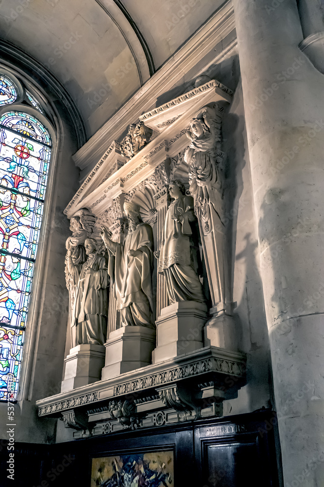 Interior of Saint-Germain-l'Auxerrois: stained-glass windows. Church ...