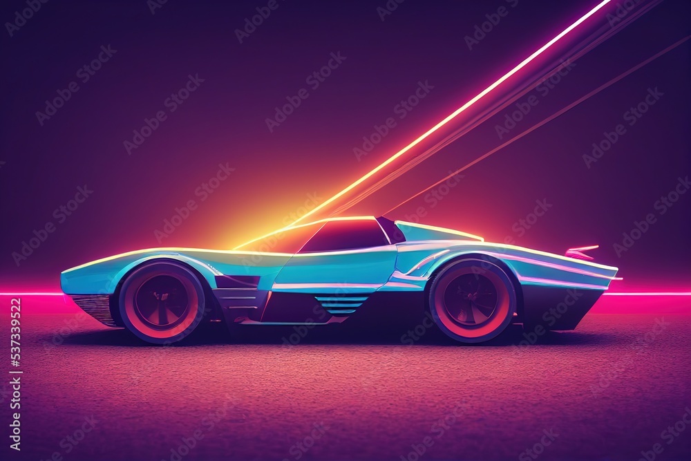 Cyberpunk Futuristic retro wave synth wave car. Retro sport car with ...