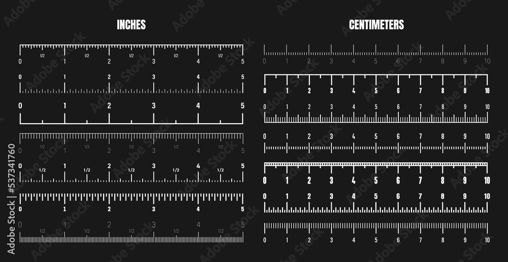 Realistic white centimeter and inch scale for measuring length or ...