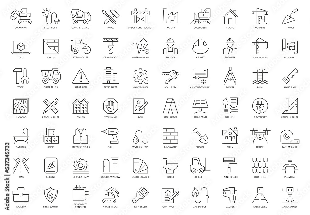 Construction Outline Icons Set Stock Template | Adobe Stock