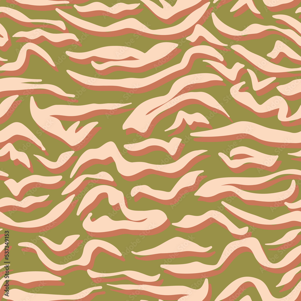 Zebra with shadow seamless repeat pattern. Vector wavy lines animal all ...