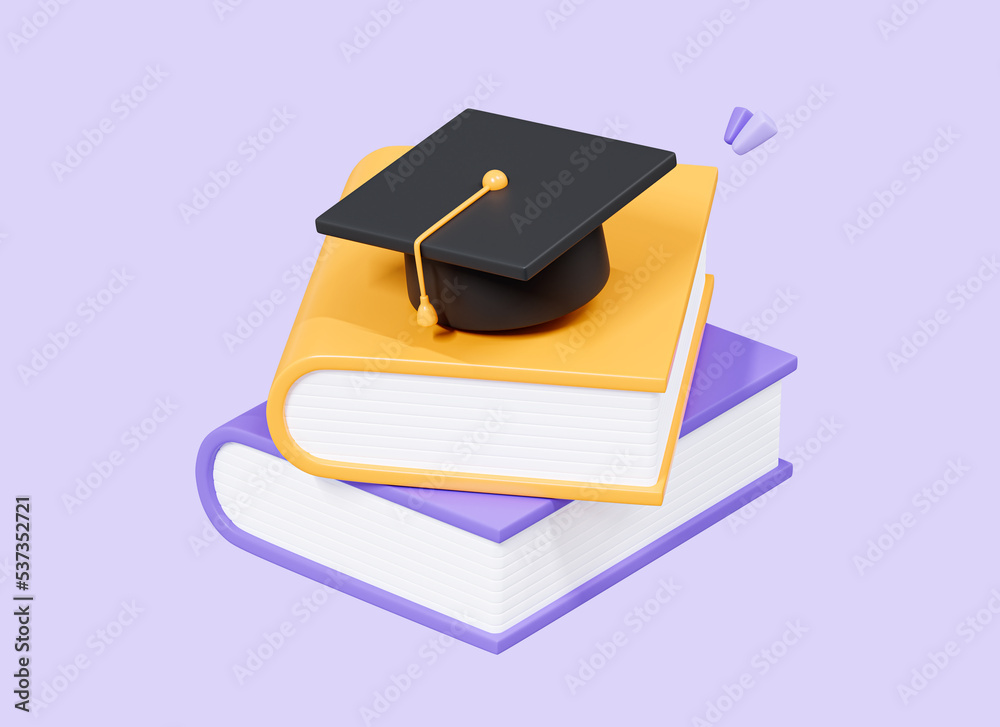3D Graduation cap on books. Education concept. Back to school ...