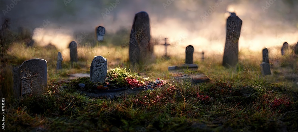 Old Graveyard Landscape - Digital Art, 3D Render, Concept Art Stock ...