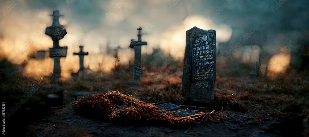 Old Graveyard Landscape - Digital Art, 3D Render, Concept Art Stock ...