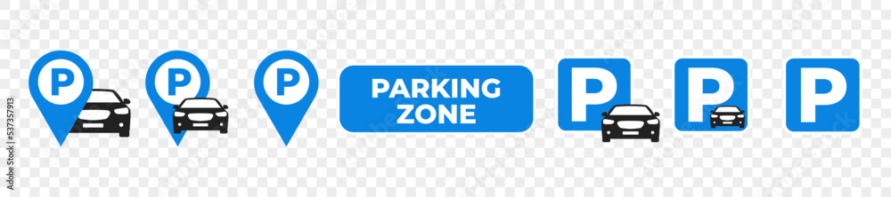 Car Parking Icon .Map parking pointer. Set of parking and traffic signs ...