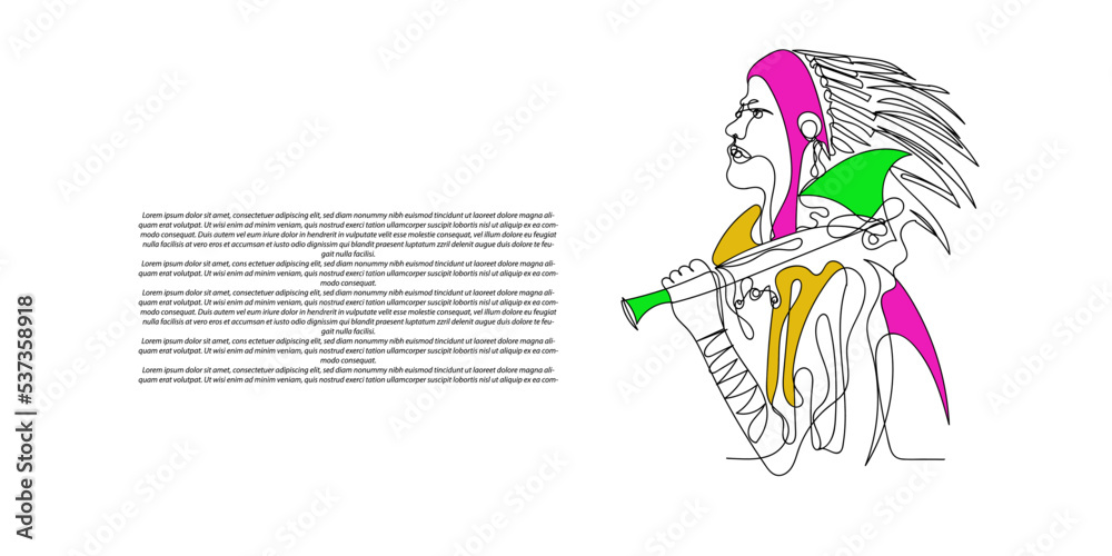 continuous line of indian tribes. one line drawing of Native Americans ...