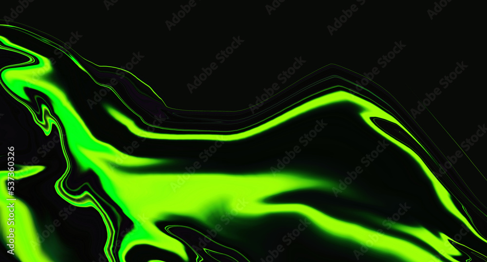 Fluid neon green wave on black background. Abstract liquid line. Glitch ...