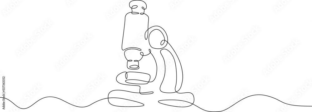 One continuous line. Microscope. Scientific instrument. Flat minimal ...