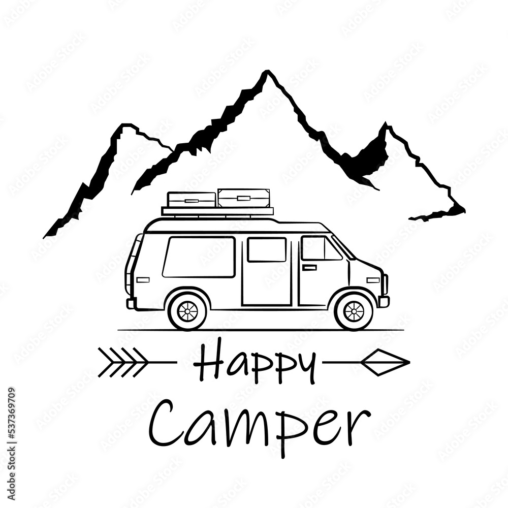 Happy camper logo vector illustration, Summer Travel Trailer, Caravan ...