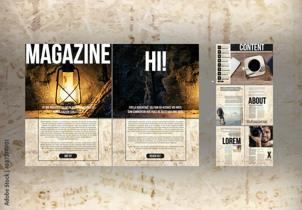 Magazine Layout with Vintage Backgrounds Stock Template | Adobe Stock