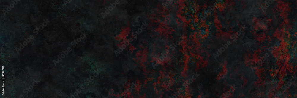 Abstract dark horror panoramic banner with scratches and creepy red ...