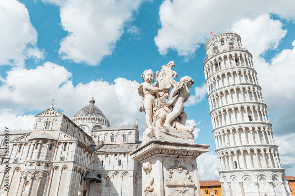 PISA famous Leaning Tower in Italy. Travel to Italy. Beautiful historic ...