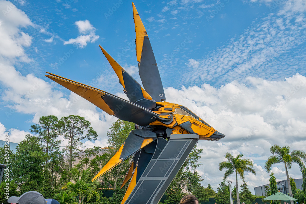 The Xandarian starship at the entrance to Guardians of the Galaxy ride ...
