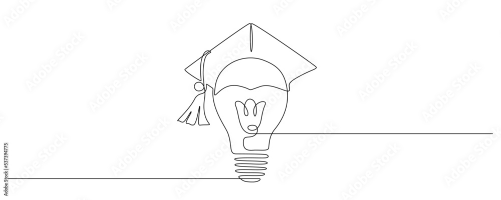 Light Bulb with Graduation Hat in one continuous line drawing ...