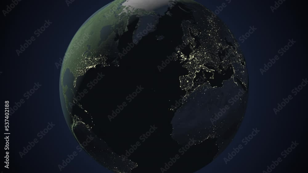 Seamless looping animation of the earth at night zooming in to the 3d ...