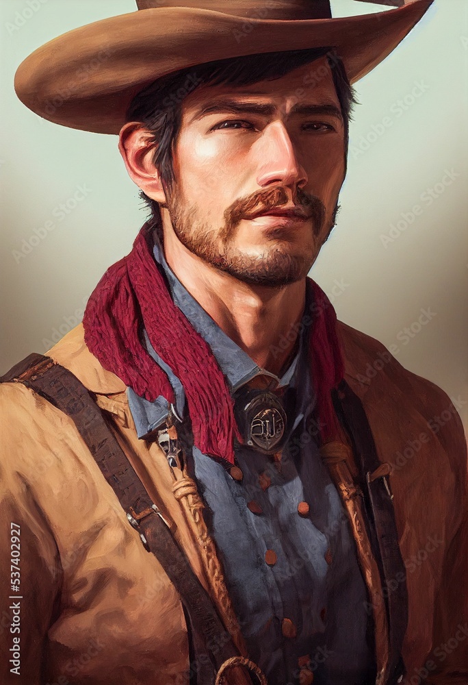 Hyper realistic AI generated digital art of a handsome, heroic cowboy ...