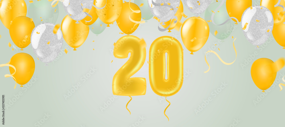 greeting card Happy birthday number 20 in fun art style with Balloons ...