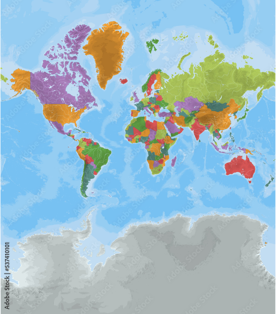 Political blank world map Mercator projection Stock Vector | Adobe Stock