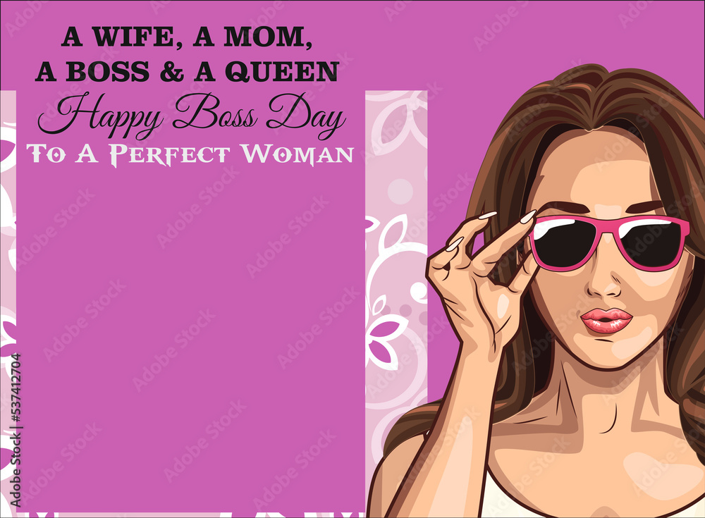 ภาพประกอบสต็อก Happy boss day to multitasking woman greetings cards ...