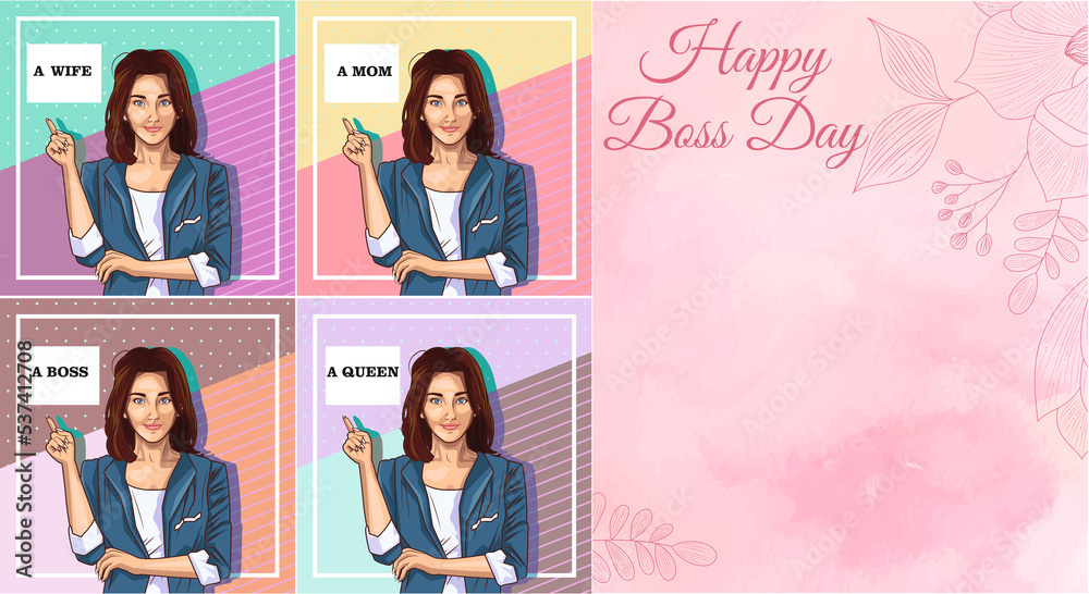 Happy boss day to multitasking woman greetings cards digital background ...