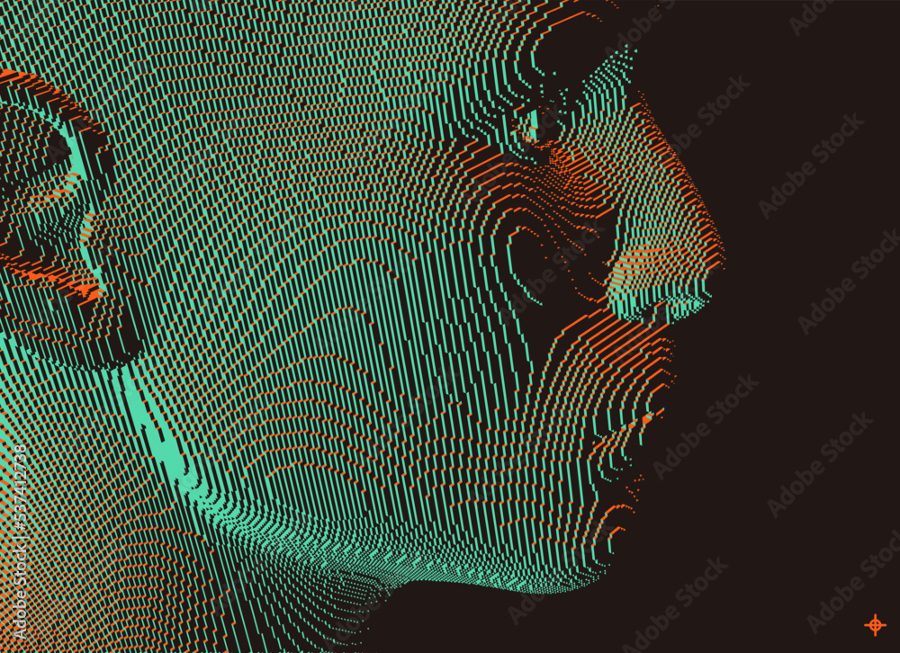 Abstract digital human head constructing from cubes. Minimalistic ...