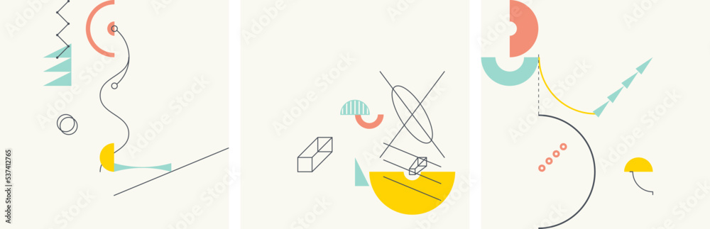 Art composition with geometric shapes and forms. Memphis design. Cover ...