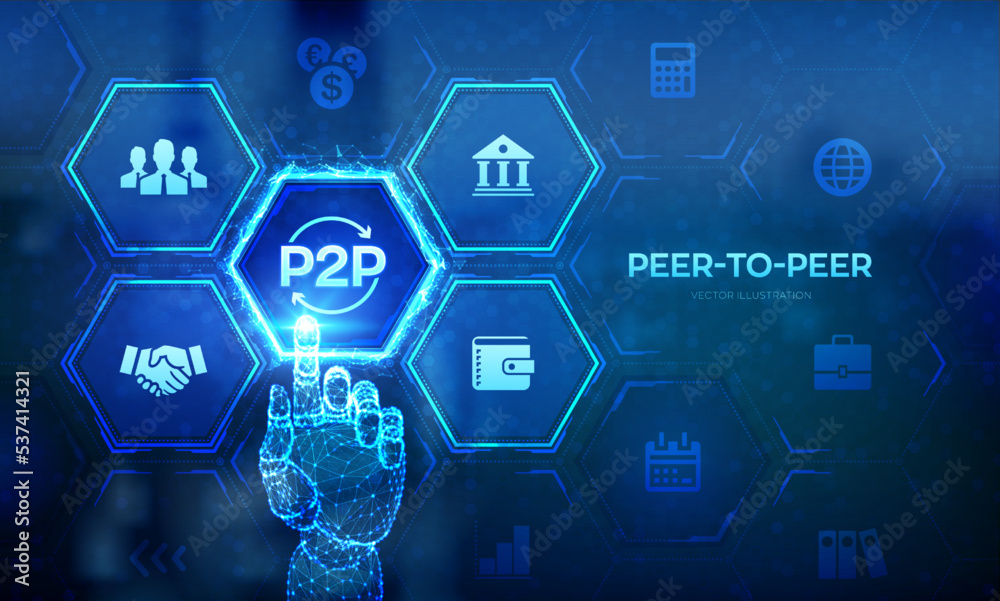Peer to peer. P2P payment and online model for support or transfer ...