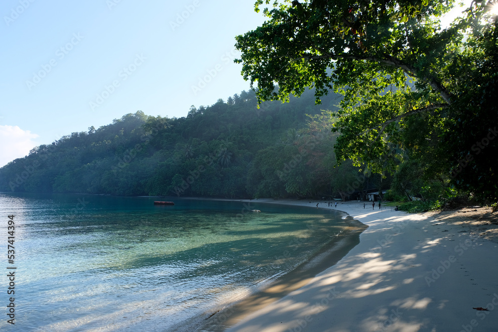 Beautiful, idyllic and scenic bay with crystal clear ocean water, coral ...