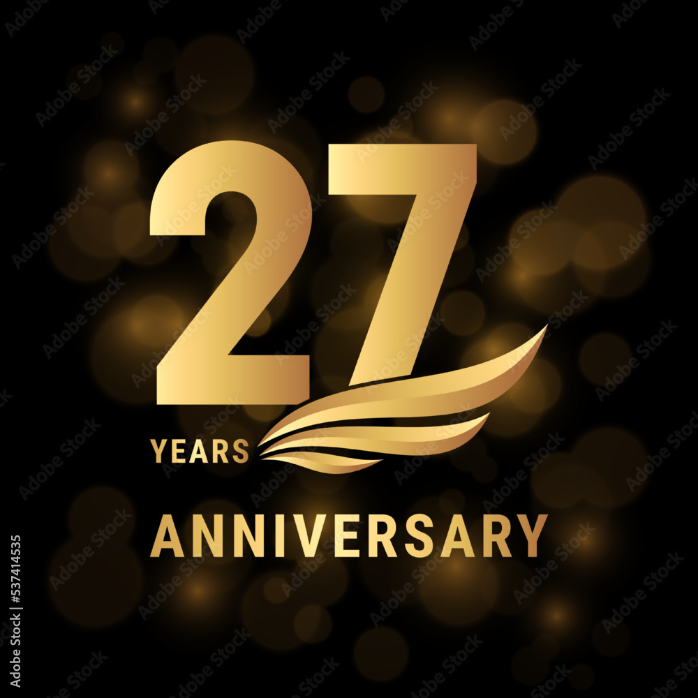 27th Anniversary Logo, Logo design with gold color wings for poster ...