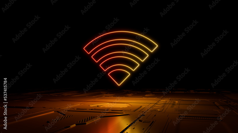 Orange and Yellow neon light wifi icon. Vibrant colored Wireless ...