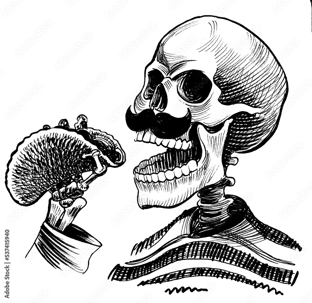 Dead Mexican eating taco. Ink black and white drawing Stock ...
