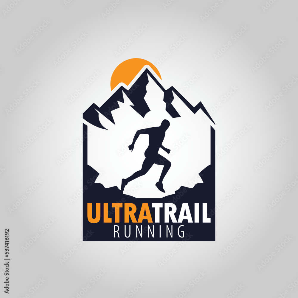 Ultra Trail running logo vector illustration on white background Stock ...