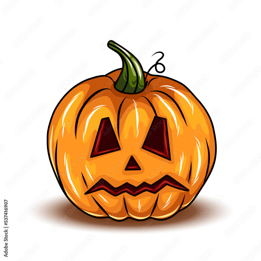 Set of Orange Halloween pumpkins, different types of Cartoon pumpkins ...