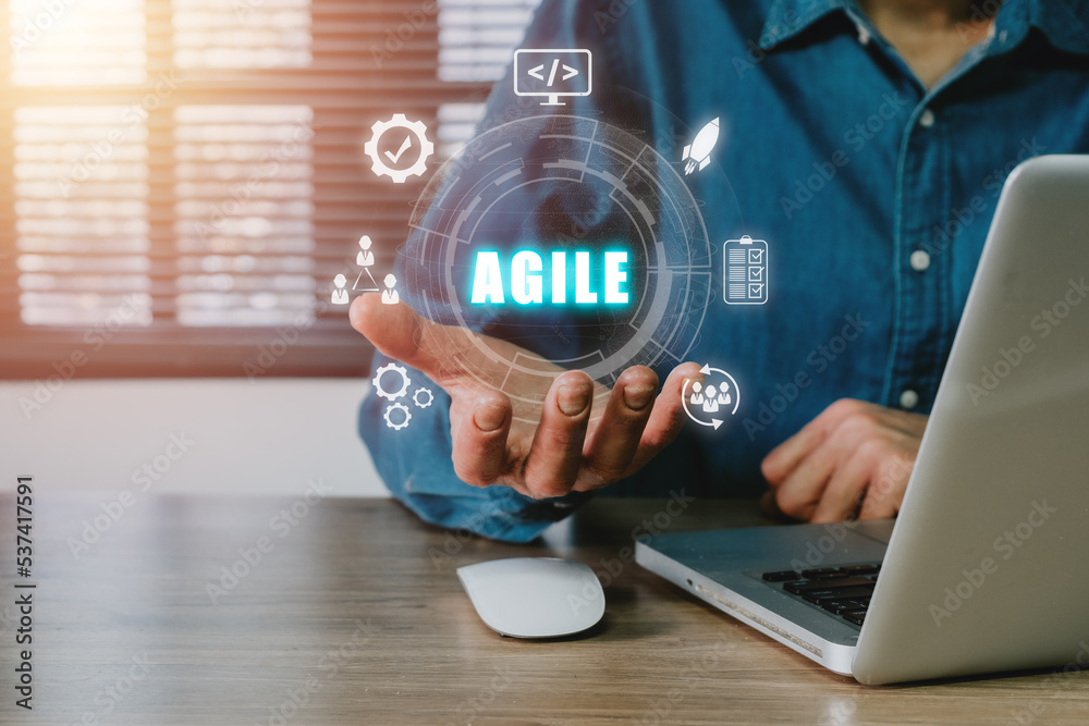 Agile development methodology concept, Business person using laptop ...