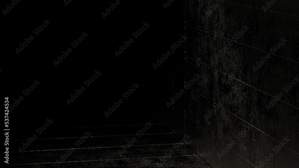Black metallic scratch wall and floor on spot lighting background ...