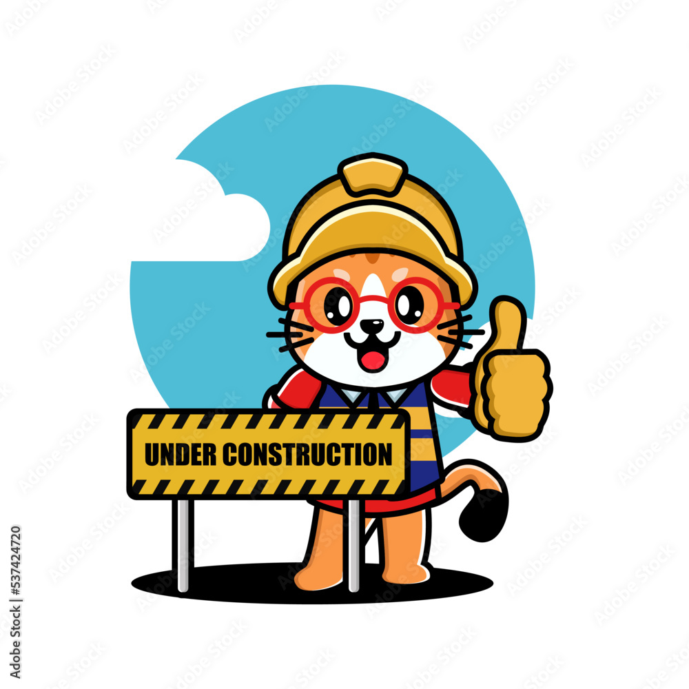 Cute cat construction worker cartoon Stock Vector | Adobe Stock